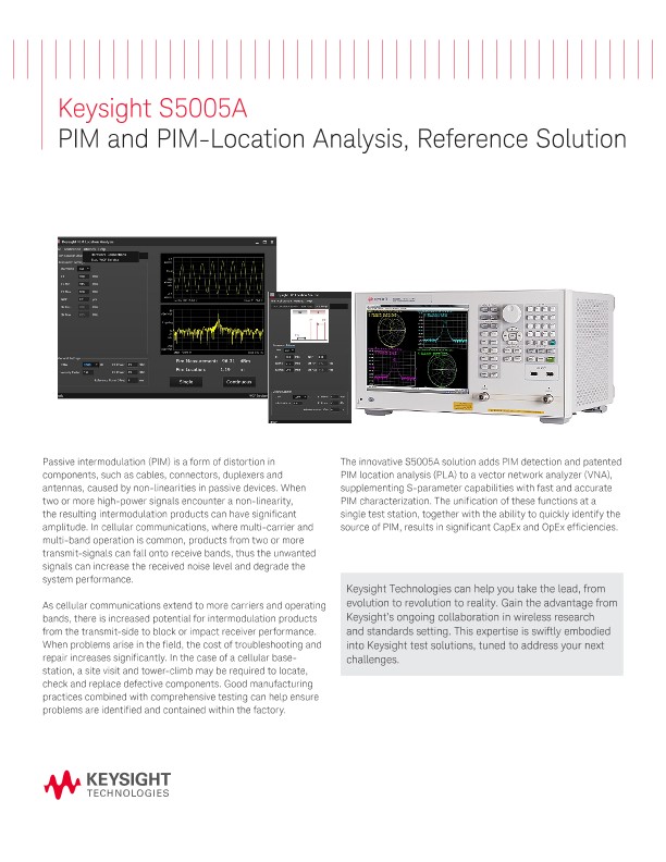 S5005A PIM and PIM-Location Analysis, Reference Solution PDF Asset Page | Keysight